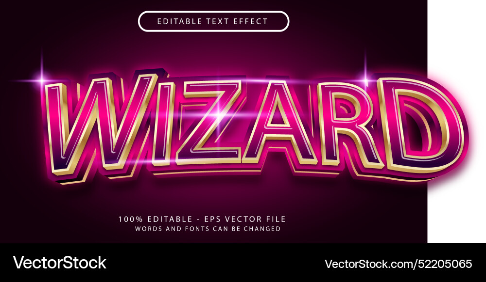 Wizard pink light color 3d editable text effect Vector Image