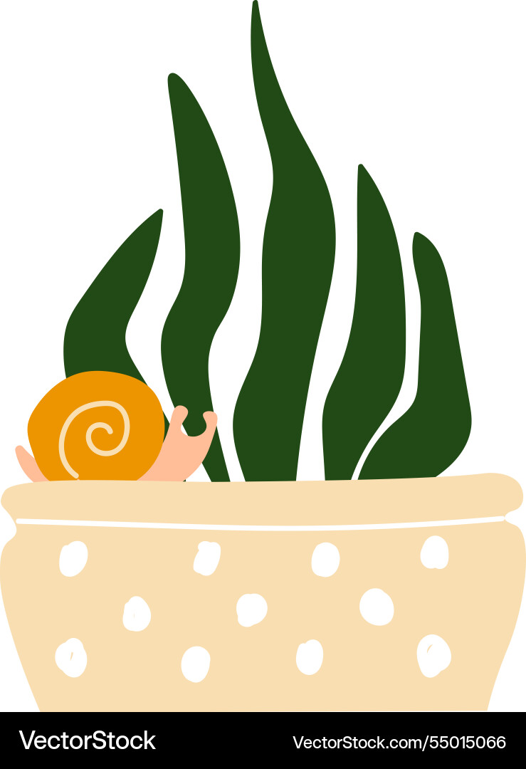 Abstract pot with plant and snail Royalty Free Vector Image