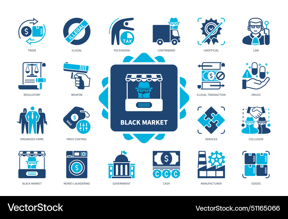 Black market solid icon set Royalty Free Vector Image