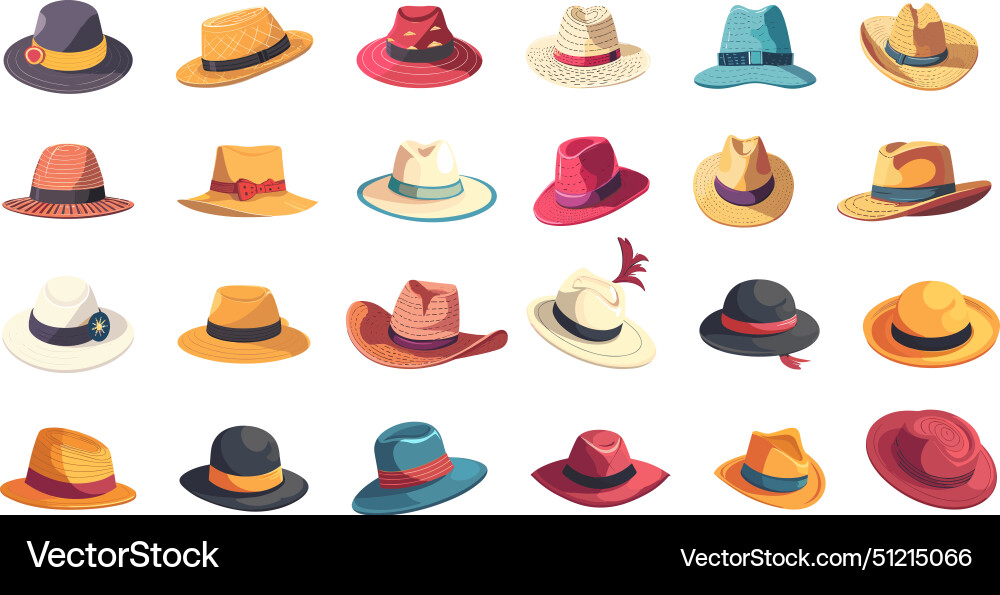 Cartoon hats collection simple flat style Vector Image
