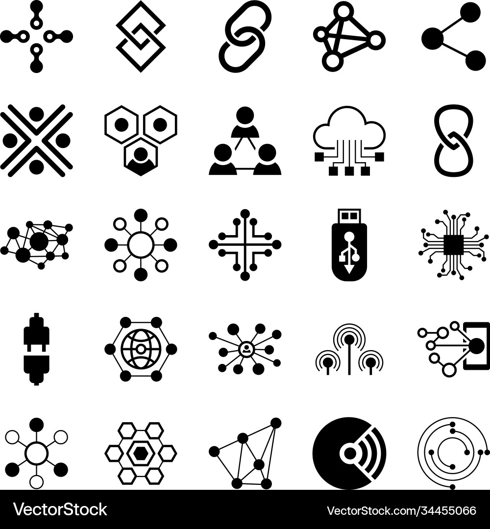 Connection symbols glyph icons Royalty Free Vector Image