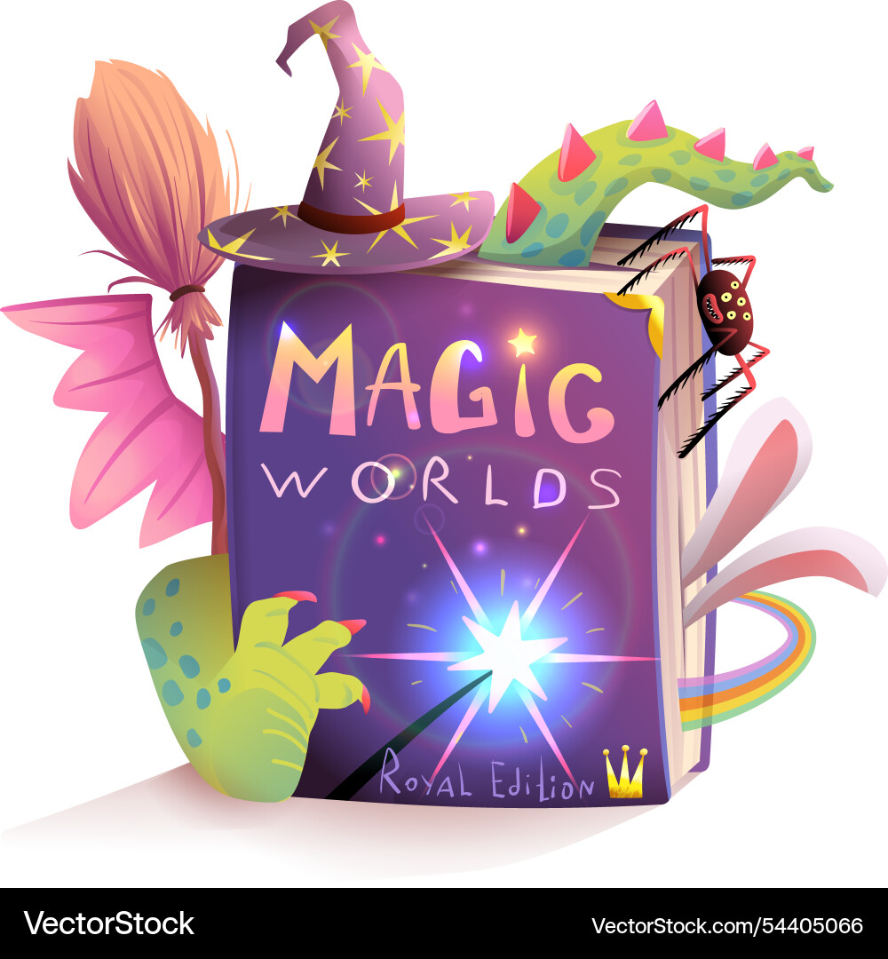 Fairytale enchanted magic book filled with fantasy
