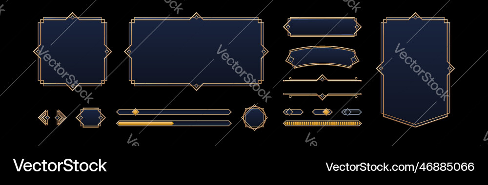 Game ui elements with gold frame in medieval style