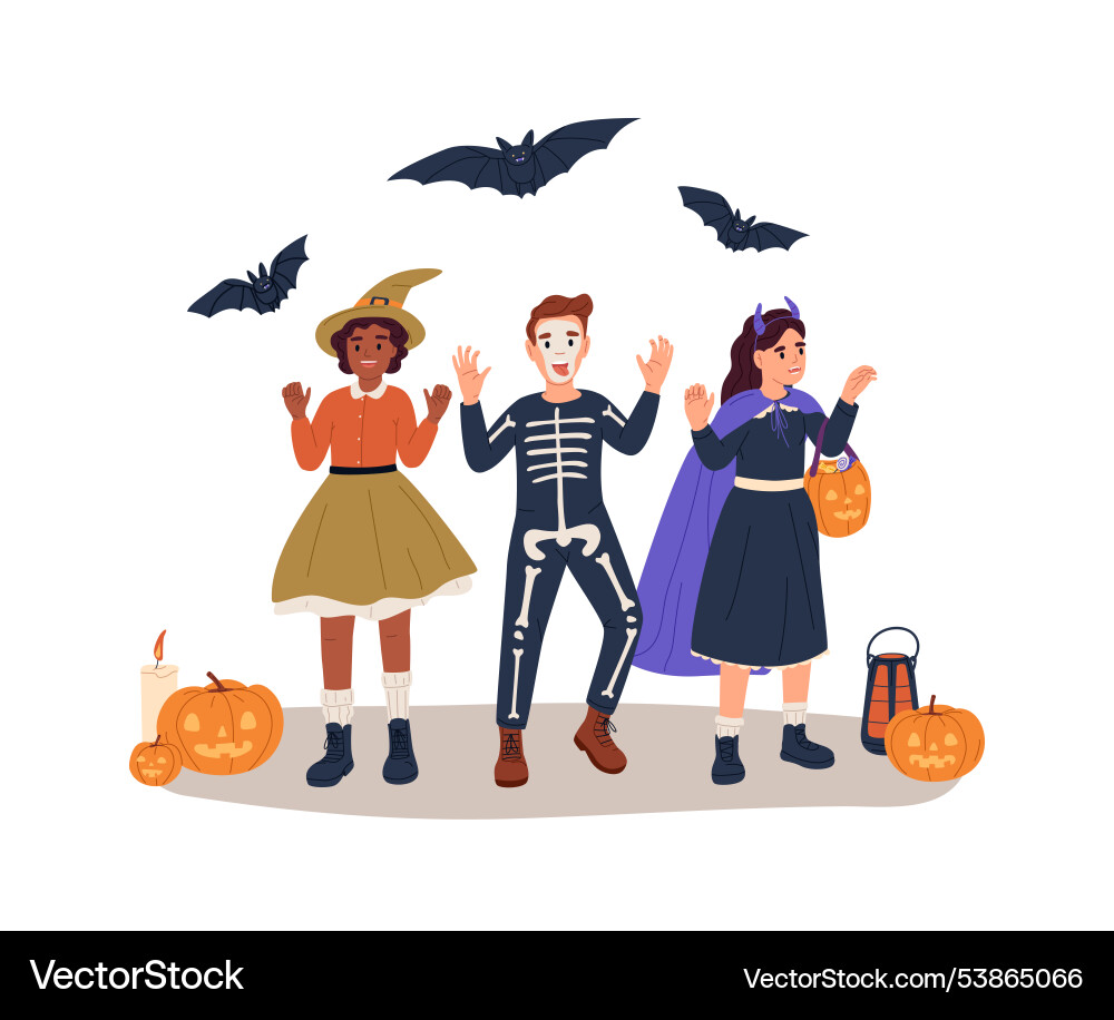 Kids disguised with witch skeleton vampire Vector Image