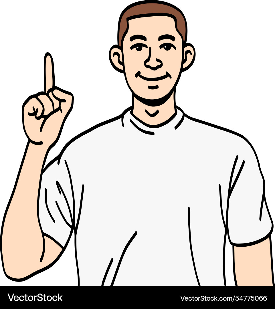 Man raises finger idea smiling guy points up Vector Image