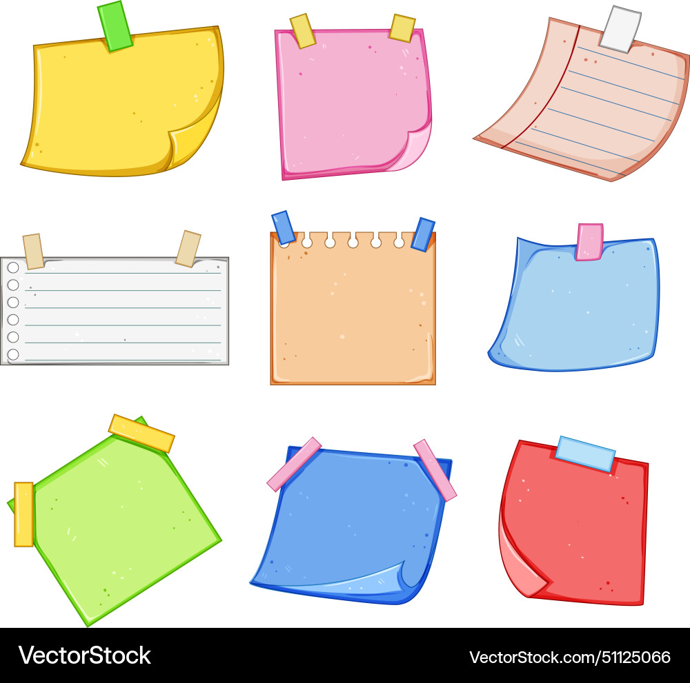 Pinned paper notes set cartoon Royalty Free Vector Image