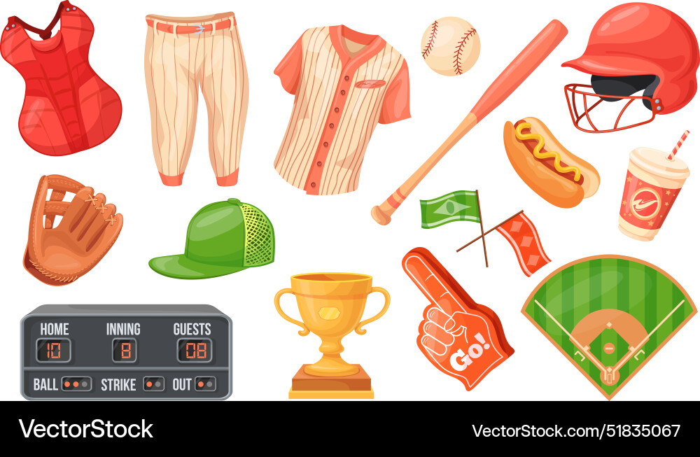 Cartoon baseball accessories baseballs game Vector Image