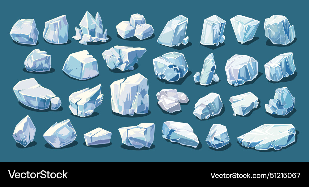 Cartoon ice chunks icons icy blocks Royalty Free Vector