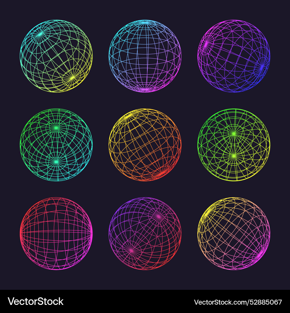 Neon wireframe shapes lined sphere perspective Vector Image