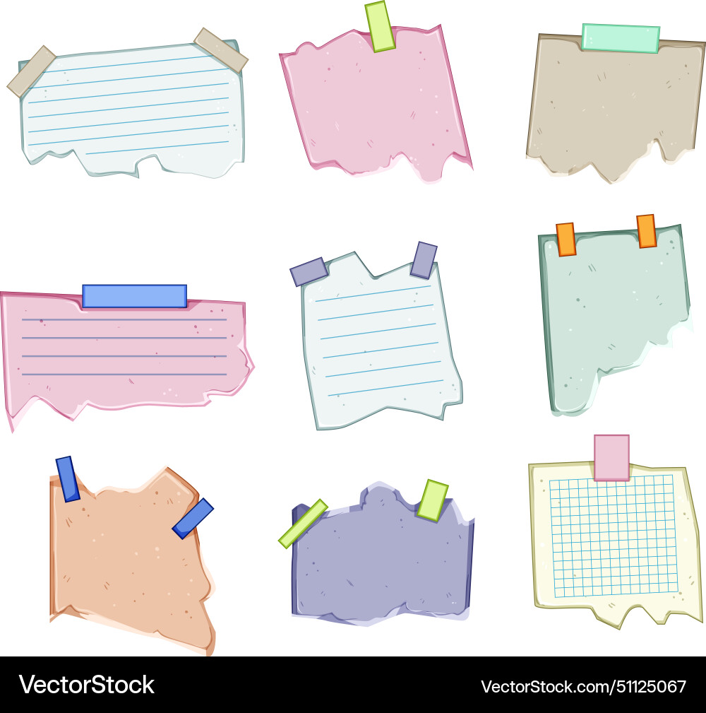 Pinned torn paper notes set cartoon Royalty Free Vector