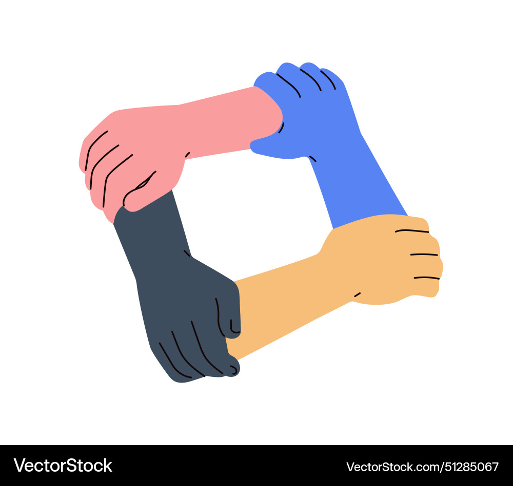 Team holding hands together in circle for support Vector Image