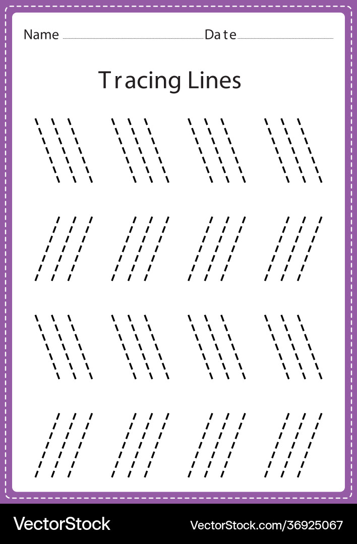 Tracing lines worksheet for kindergarten Vector Image
