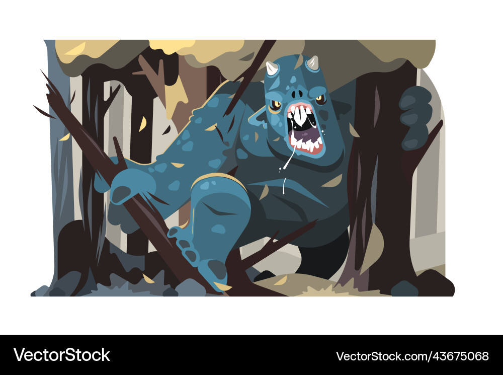 Big grey angry forest troll Royalty Free Vector Image