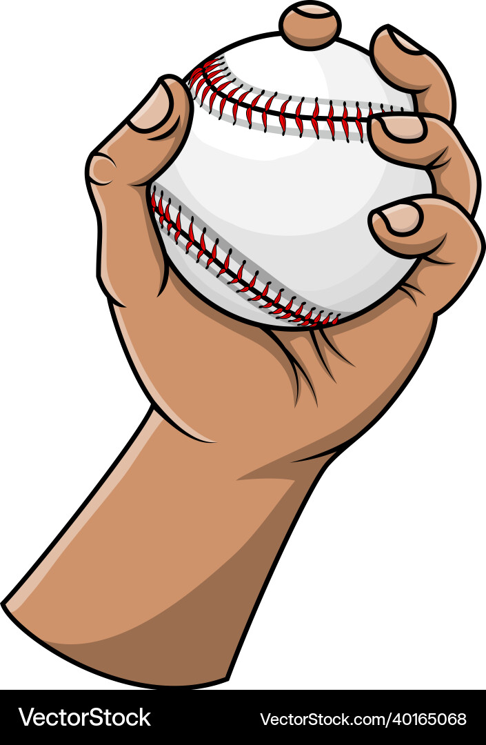 Cartoon hand holding a baseball Royalty Free Vector Image