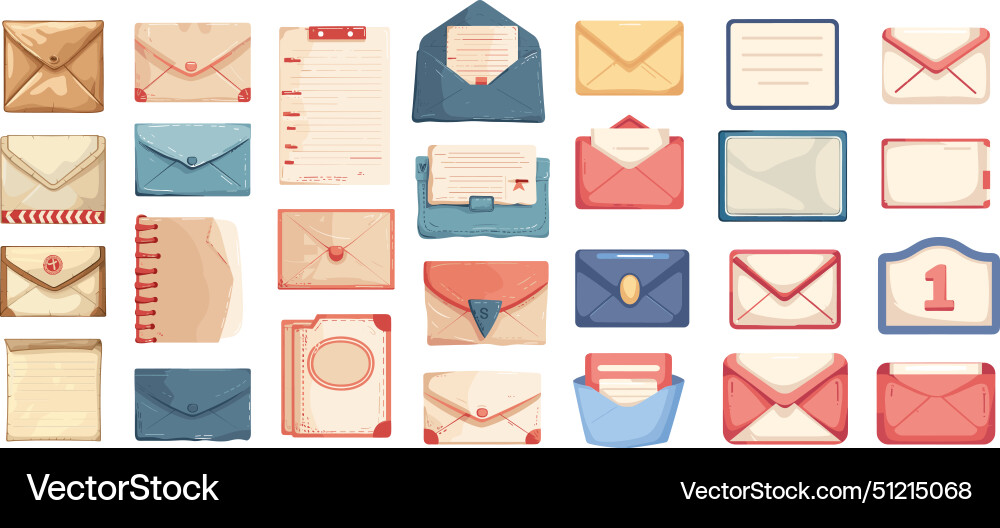 Cartoon letters postcards and envelopes postal Vector Image