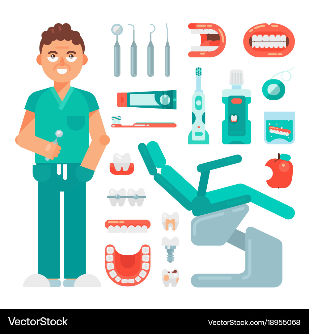 Dental icons set dentist tools dentistry Vector Image