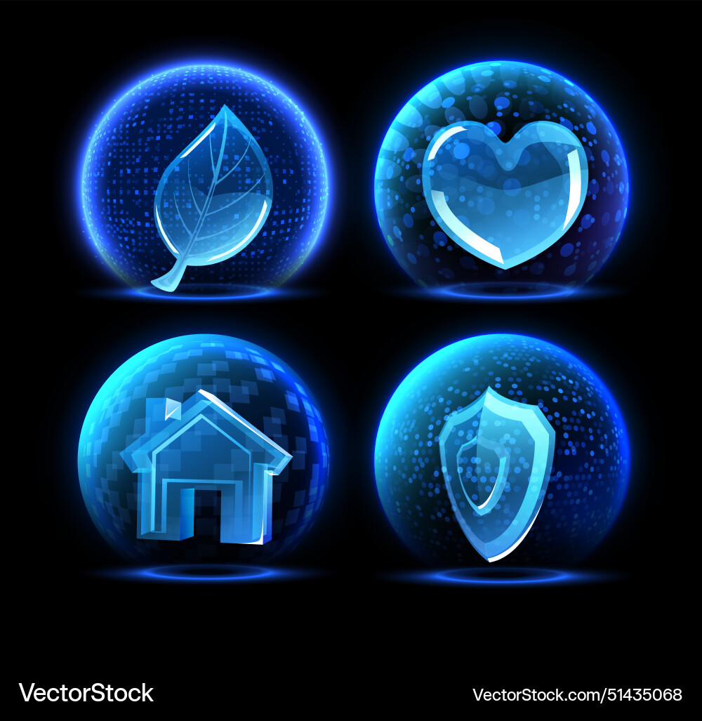 Digital sphere shields set Royalty Free Vector Image