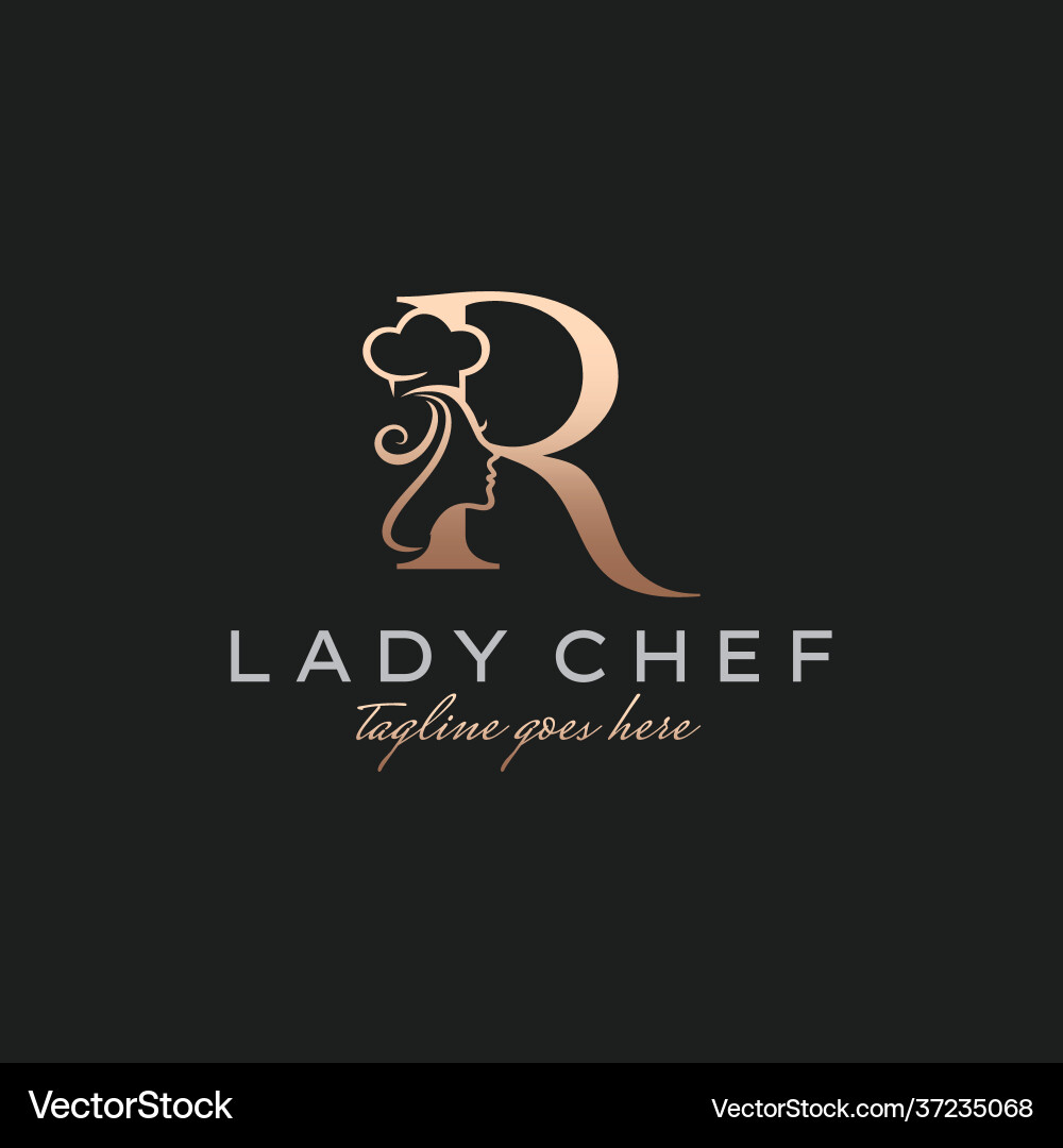 Elegant R Lady Chef Logo Royalty Free Vector Image