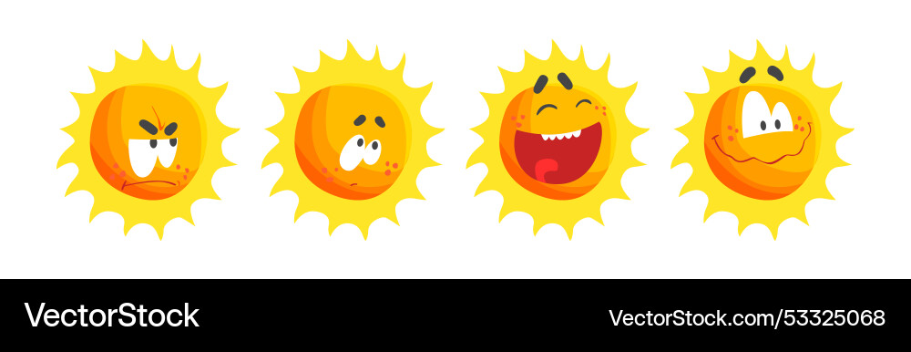 Funny sun character with rays and face emotion Vector Image