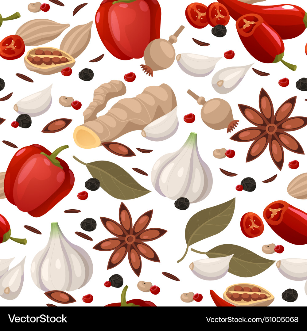 Spices pattern seamless print with indian herbal Vector Image