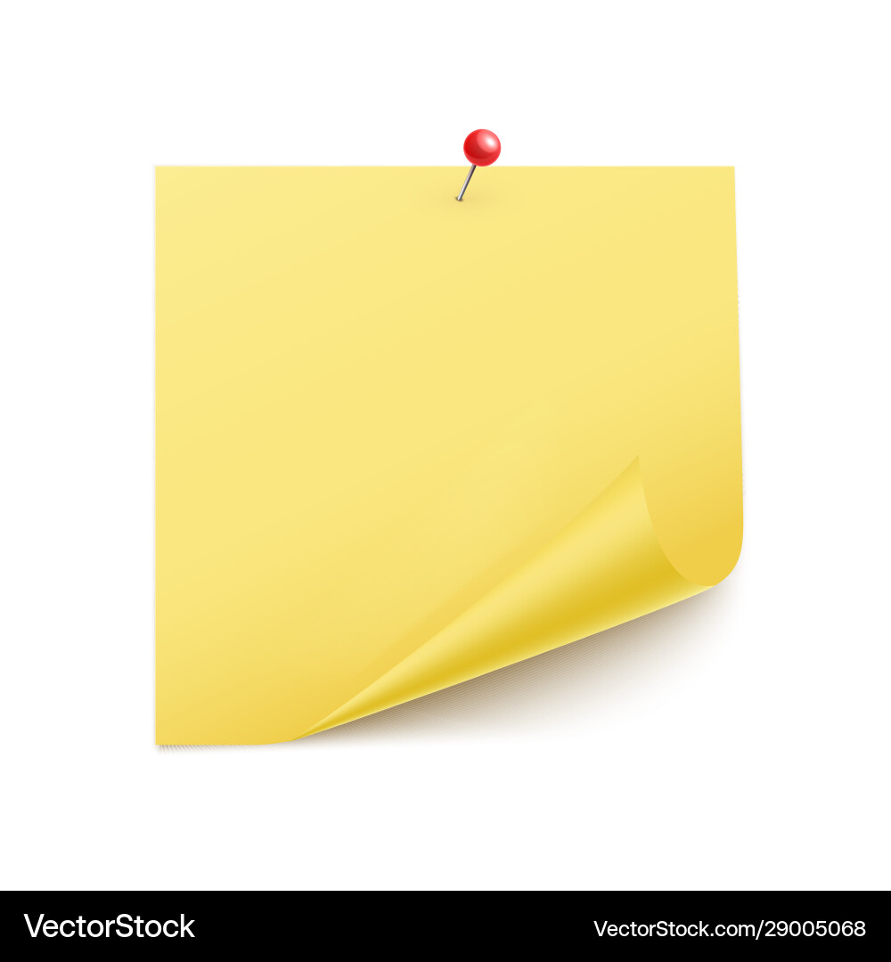 Square sheet paper with a curled corner pins Vector Image