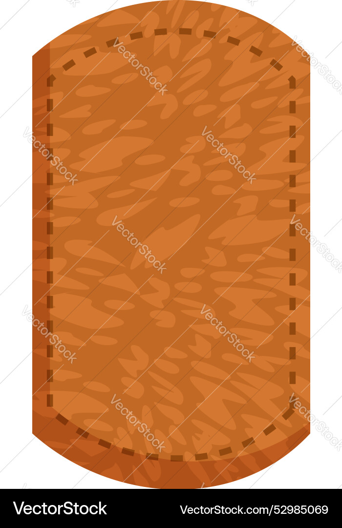 Brown leather label with stitched border featuring