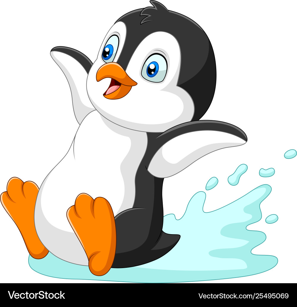 Cartoon penguin sliding on water Royalty Free Vector Image