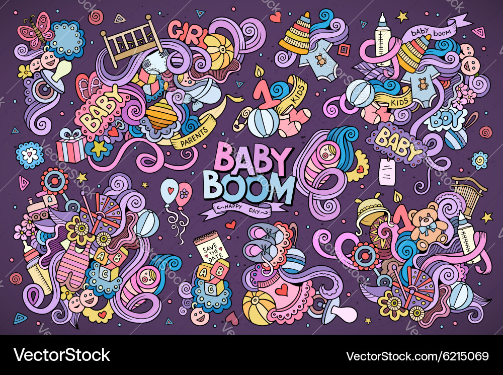 Colorful hand drawn doodle cartoon set Royalty Free Vector