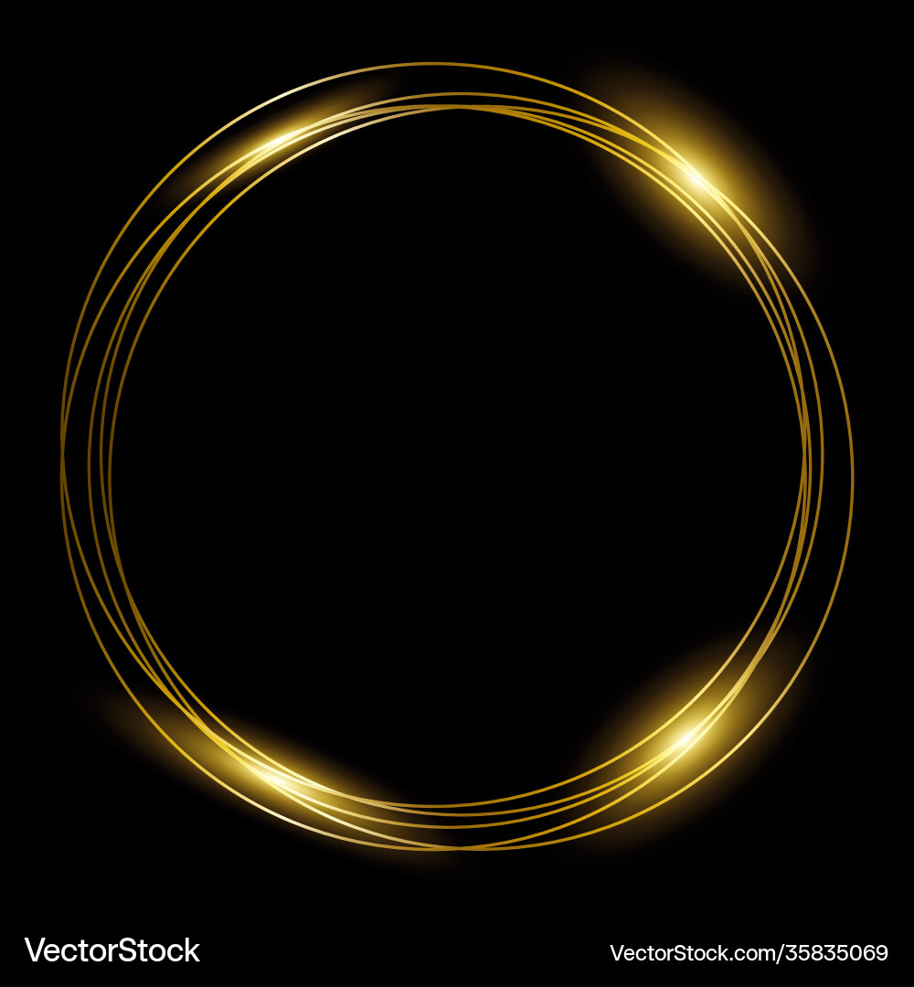 Round gold frame golden rings on black Royalty Free Vector