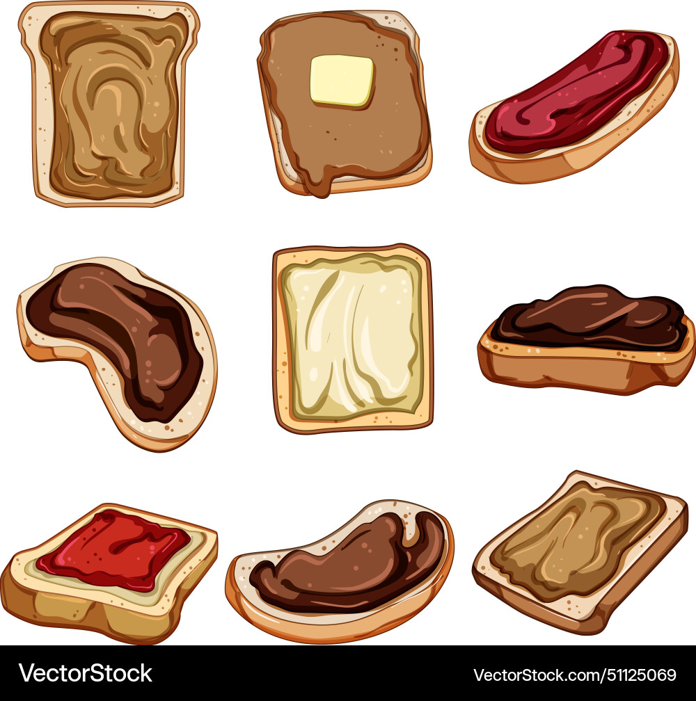 Toast jam set cartoon Royalty Free Vector Image