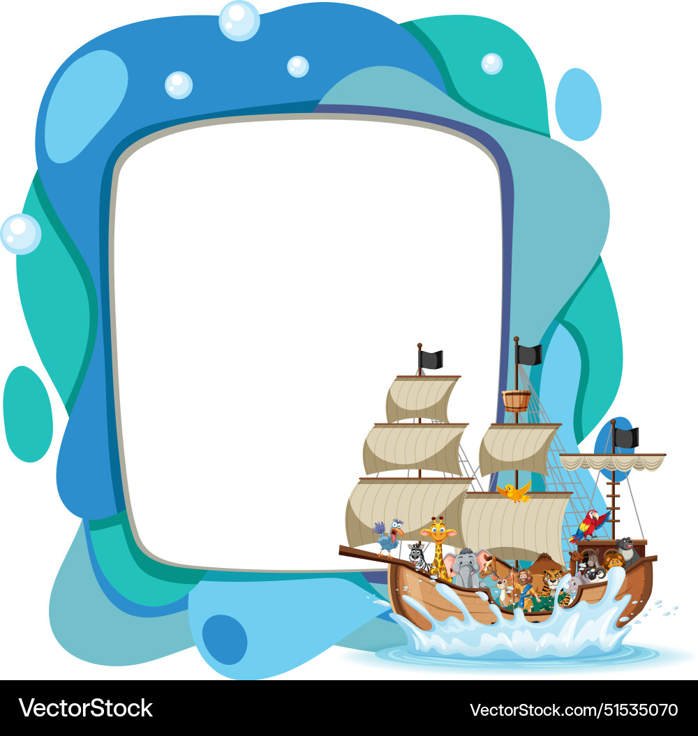 Animals on a ship with frame Royalty Free Vector Image
