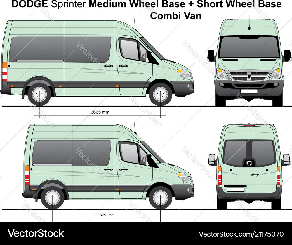 Dodge sprinter mwb and swb combi van Royalty Free Vector