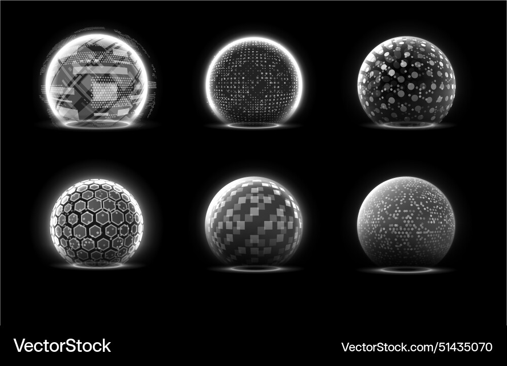 Glowing spheres white shield set various Vector Image