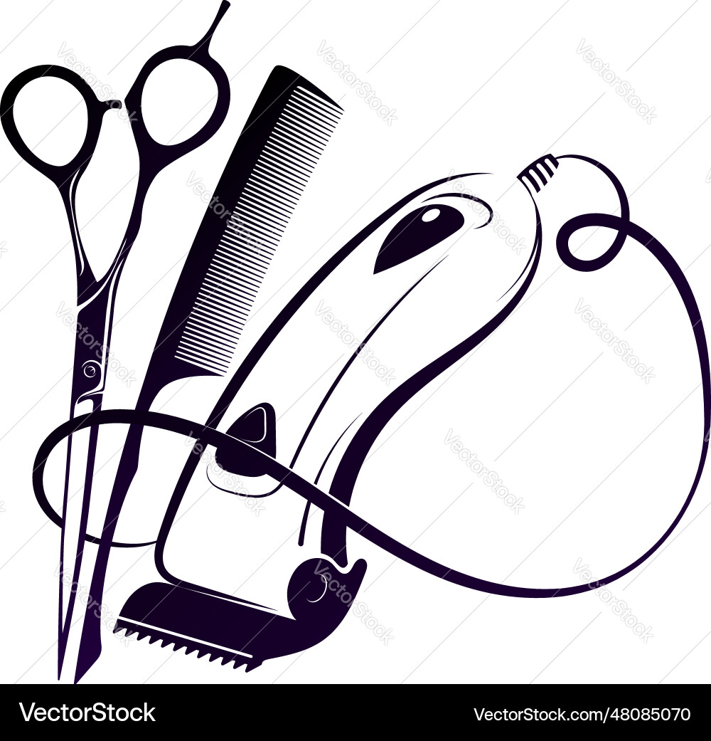 Hair Salon Tools - Scissors, Comb, Clipper Vector Image