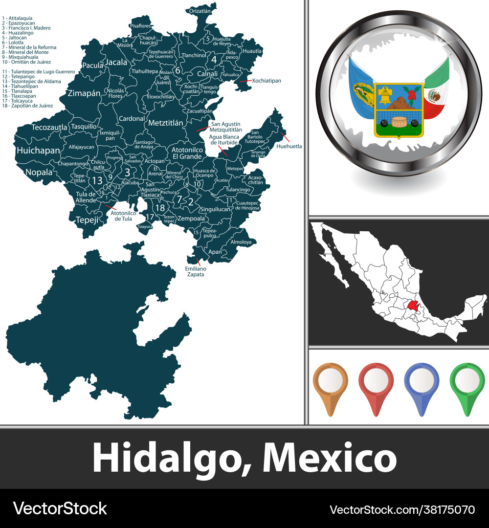 Map hidalgo mexico Royalty Free Vector Image - VectorStock