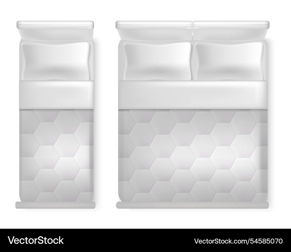 Realistic detailed 3d single and double beds set Vector Image