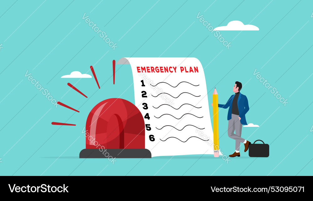 Business emergency action plan with businessman Vector Image