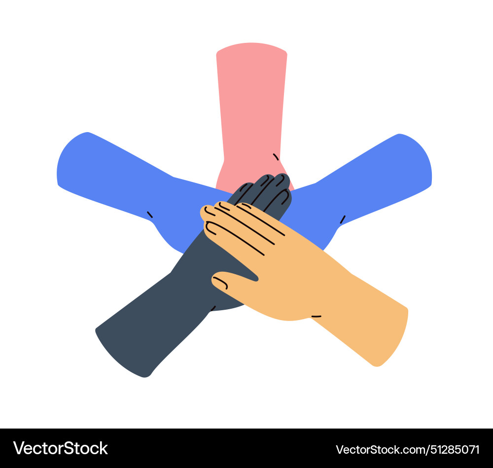 Hands stacked together arms in circle teamwork Vector Image