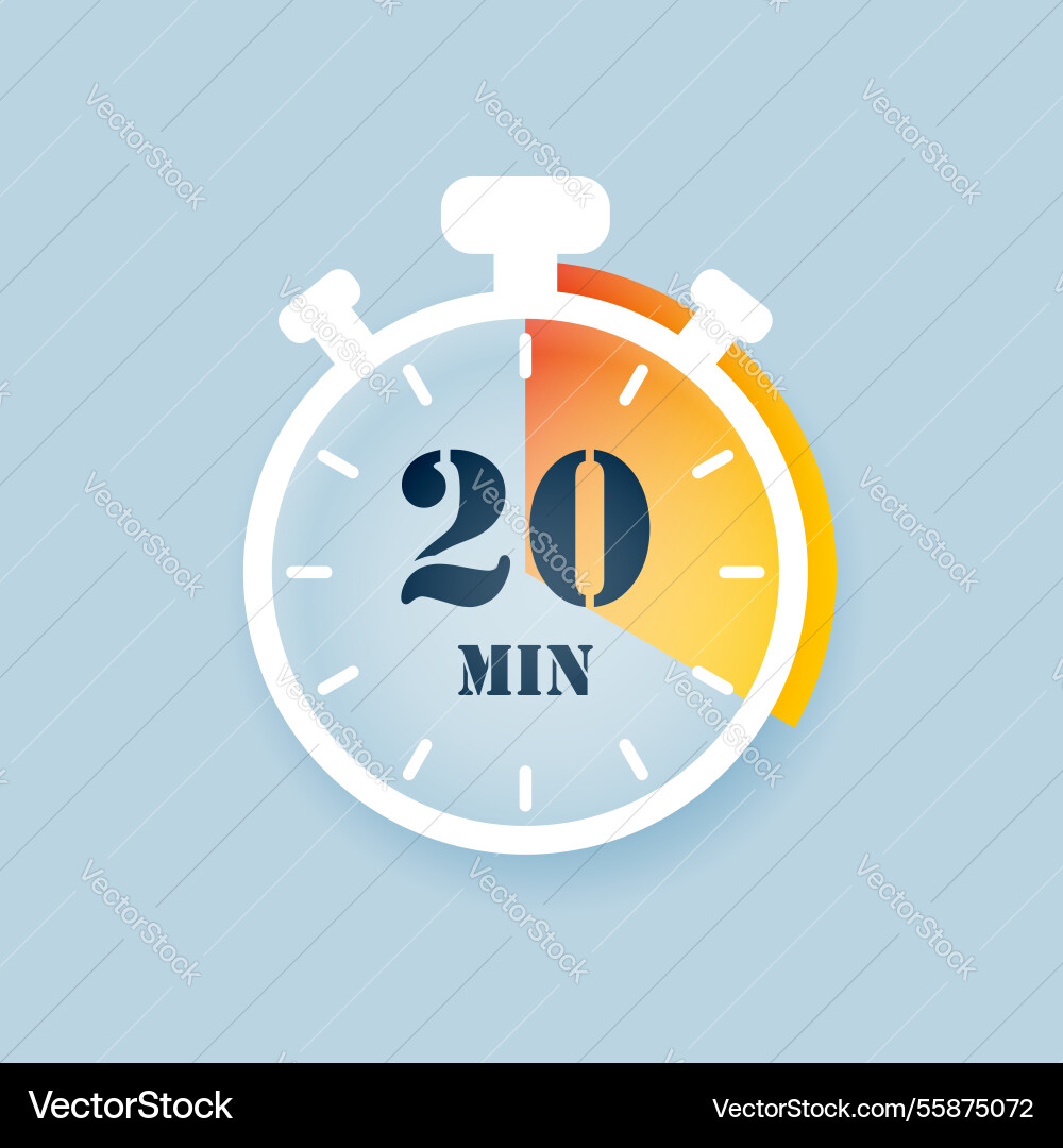 20 minutes on stopwatch icon in flat style clock Vector Image