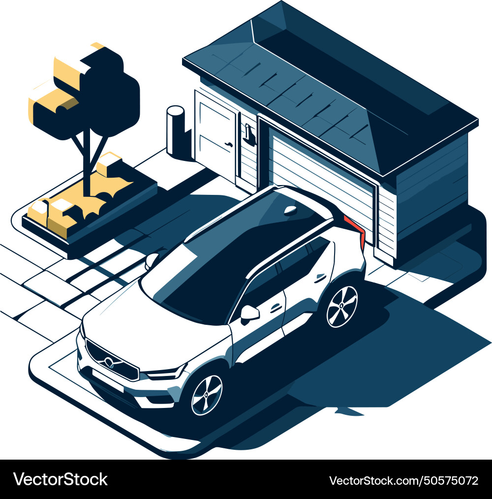 A car top view with home tree Royalty Free Vector Image
