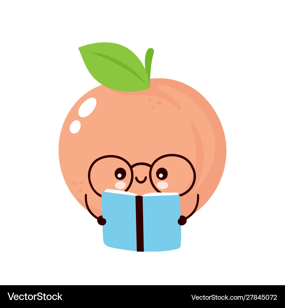 Cute happy smiling peach read book Royalty Free Vector Image