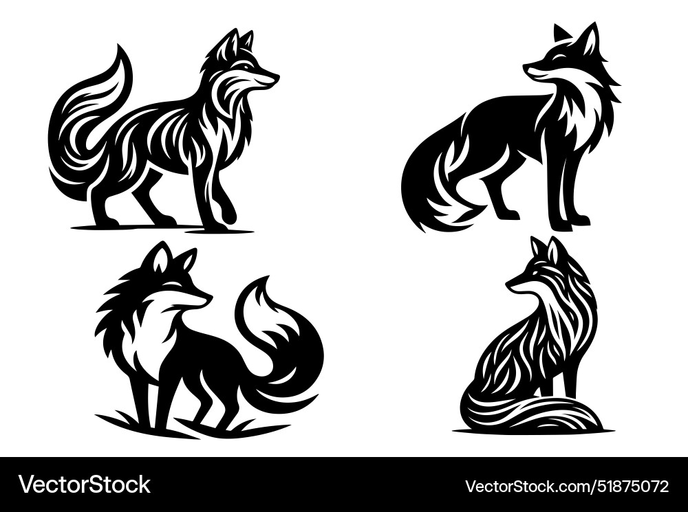 Fox silhouette set Royalty Free Vector Image - VectorStock