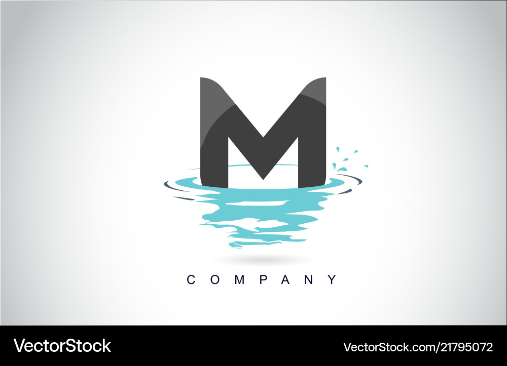 M letter logo design with water splash ripples Vector Image