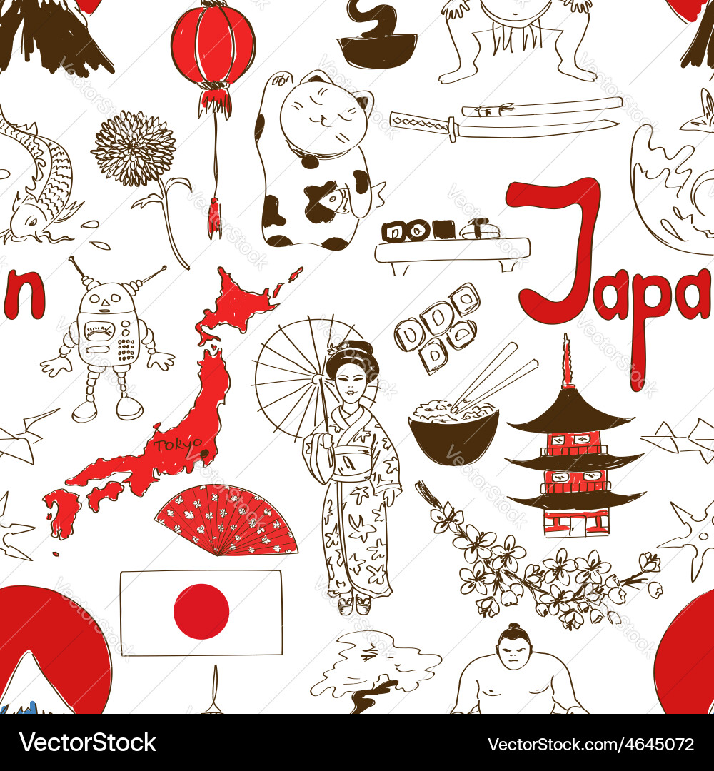 Sketch japan seamless pattern Royalty Free Vector Image