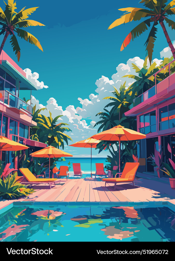 Tropical resort with a swimming pool Royalty Free Vector