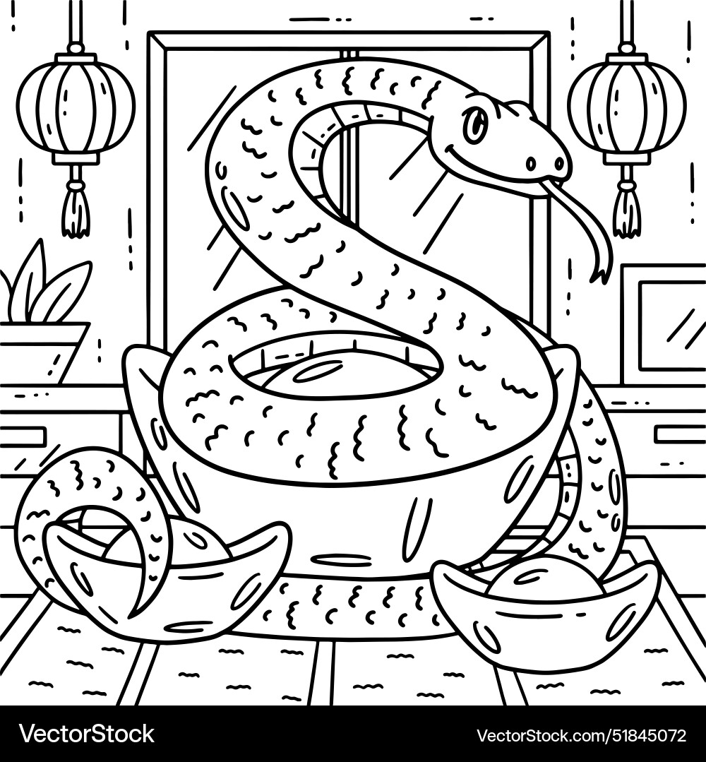 Year of the snake gold ingot coloring page Vector Image Year of the snake gold ingot coloring page Vector Image
