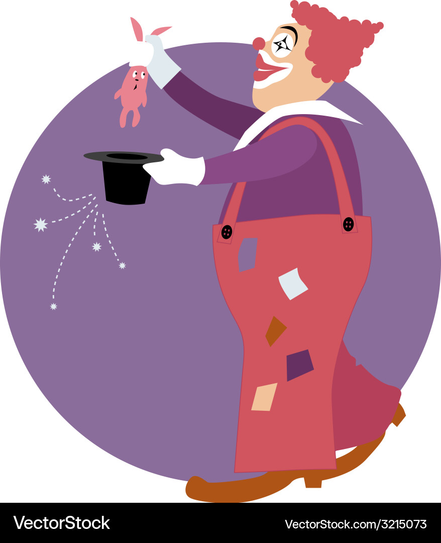 Clown doing a magic trick Royalty Free Vector Image