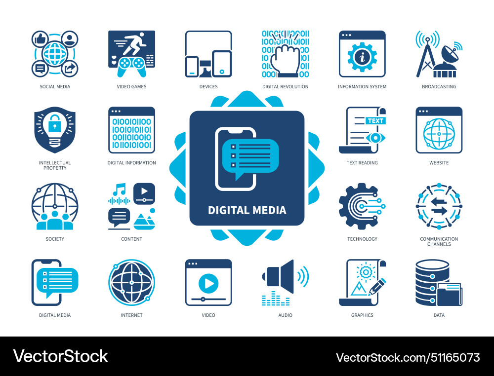 Digital media solid icon set Royalty Free Vector Image