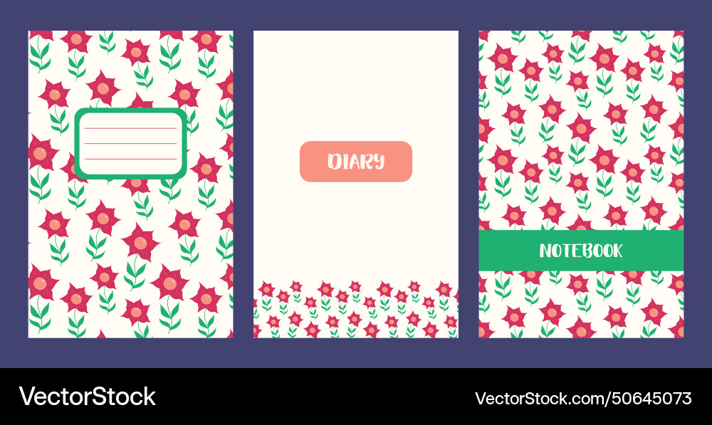 Exercise book cover floral template minimalist Vector Image