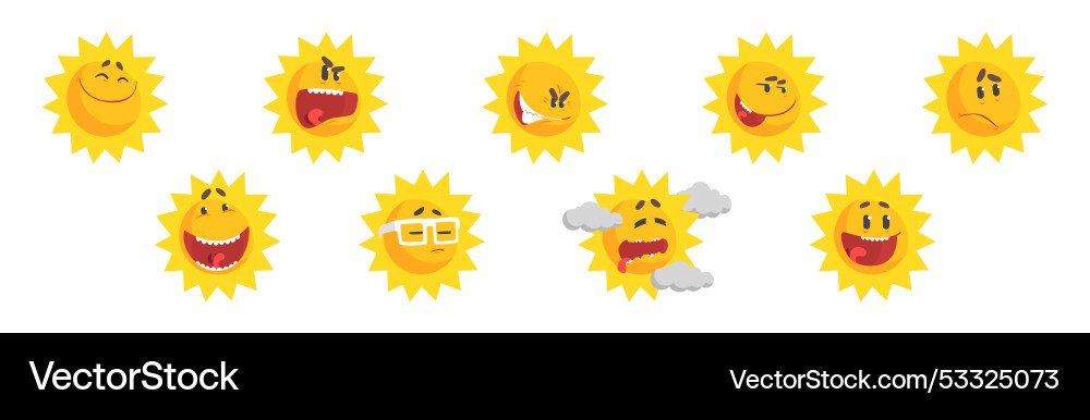 Funny sun character with rays and face emotion Vector Image